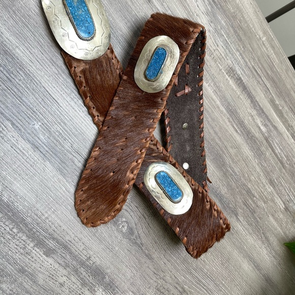 Accessories | Genuine Turquoise Silver Leather Hide Belt | Poshmark